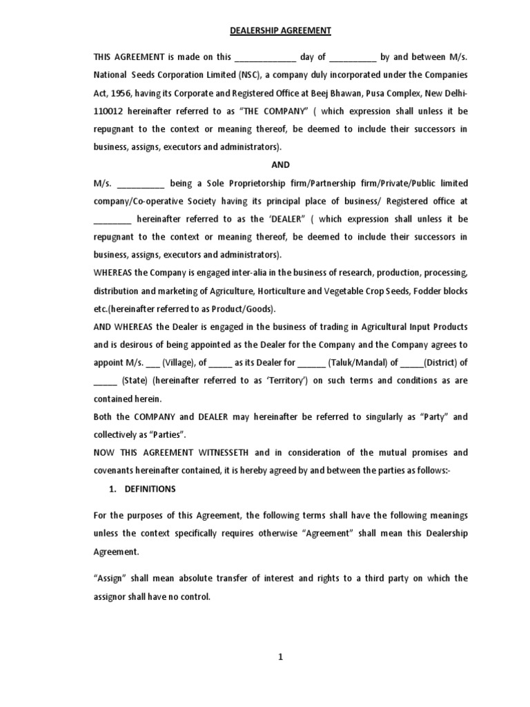 Dealership Agreement | PDF | Franchising | Intellectual Property