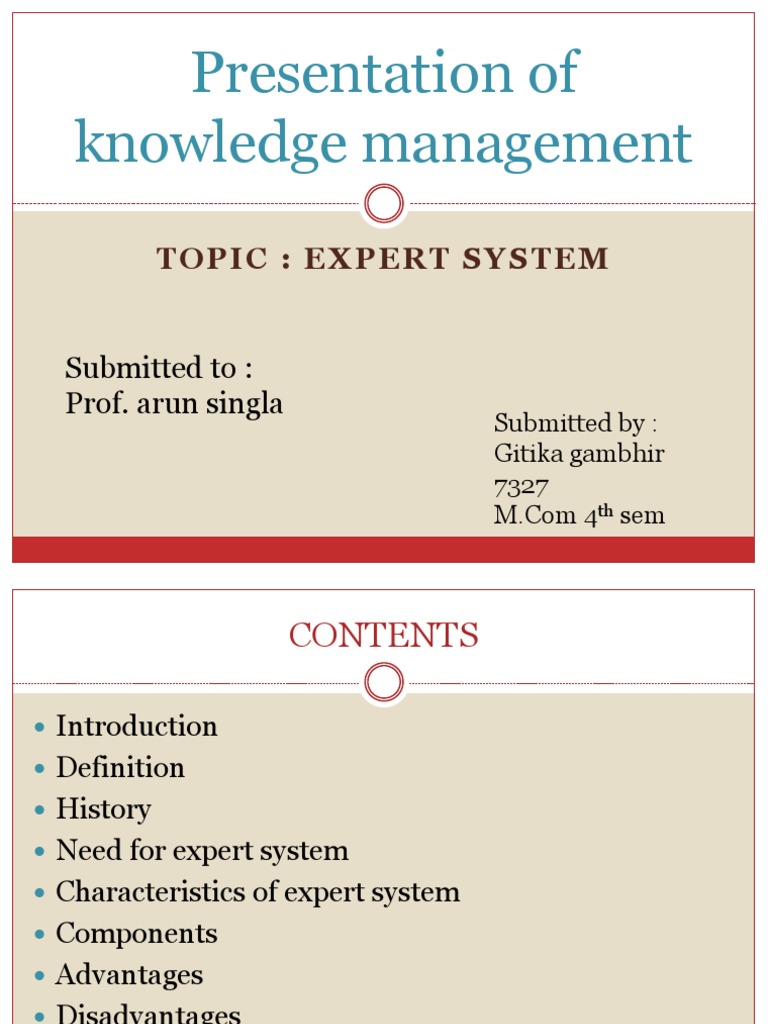 Presentation of Knowledge Management: Topic: Expert System | PDF | Expert | Knowledge ...