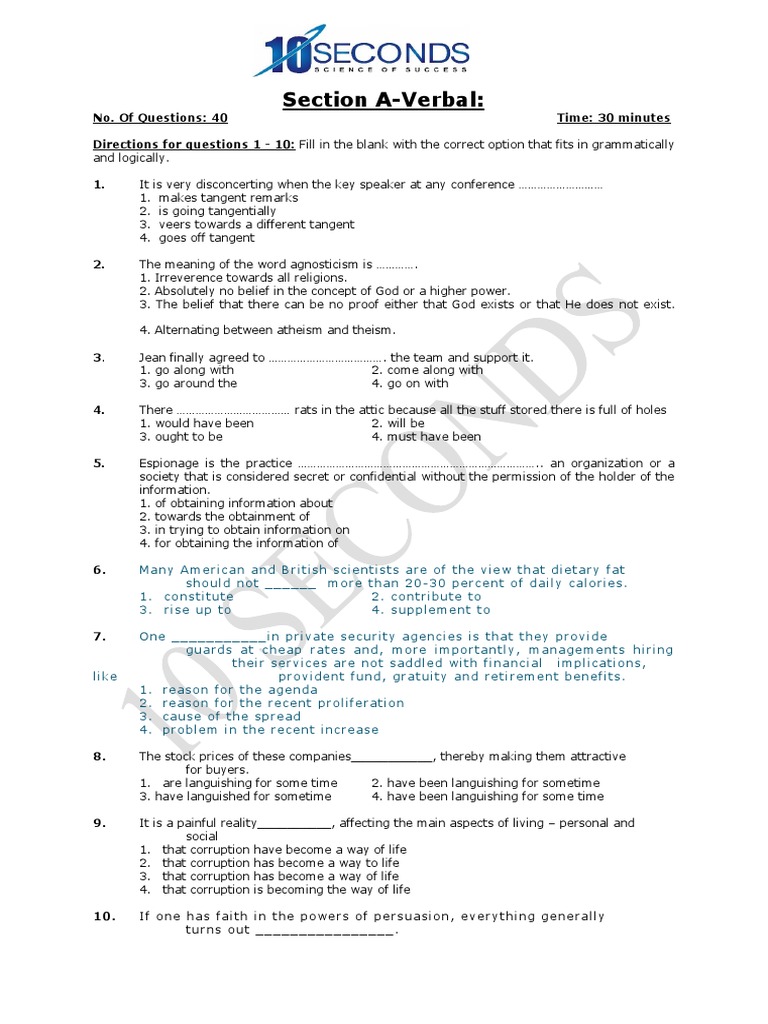 Verbal Ability Infosys Paper | PDF | Nature
