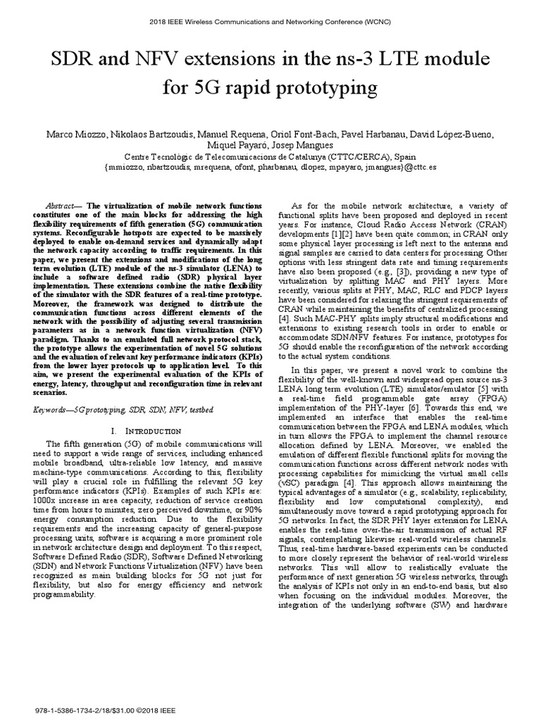 SDR and NFV Extensions in The Ns-3 LTE Module For 5G Rapid Prototyping | PDF | Software Defined ...