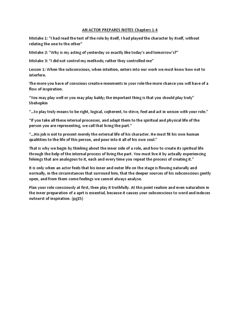 An Actor Prepares Notes | PDF | Intuition | Metaphysics