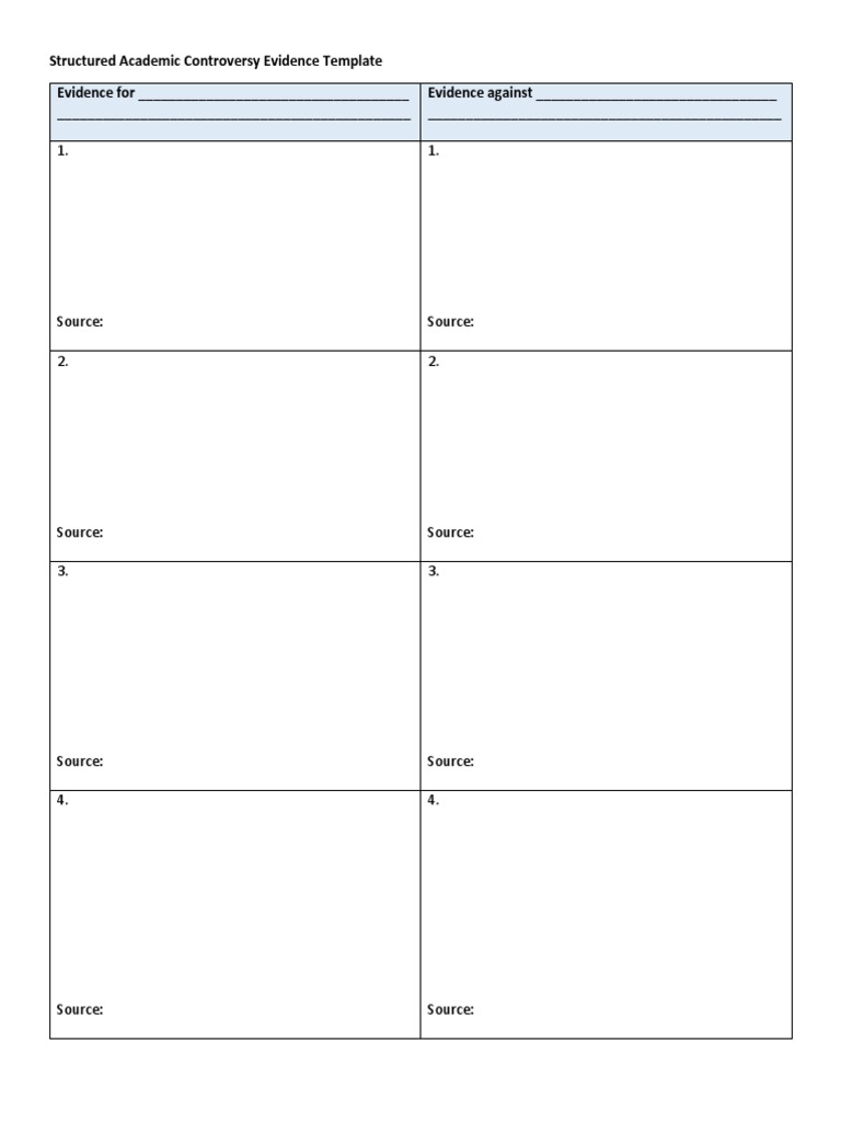 Structured Academic Controversy Evidence Template | PDF | Career & Growth