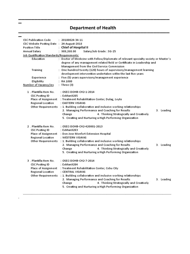 Department of Health: Chief of Hospital II | PDF | Doctor Of Medicine ...