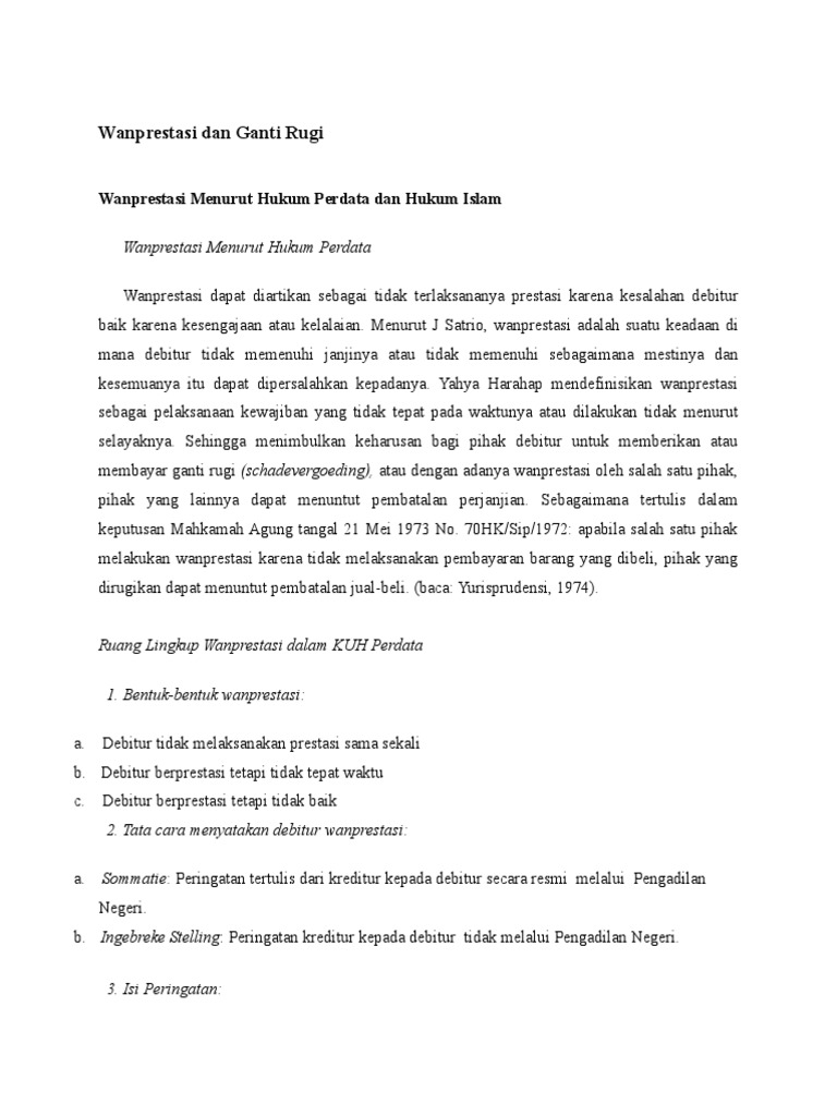 Wanprestasi dan Ganti Rugi Perdata | PDF
