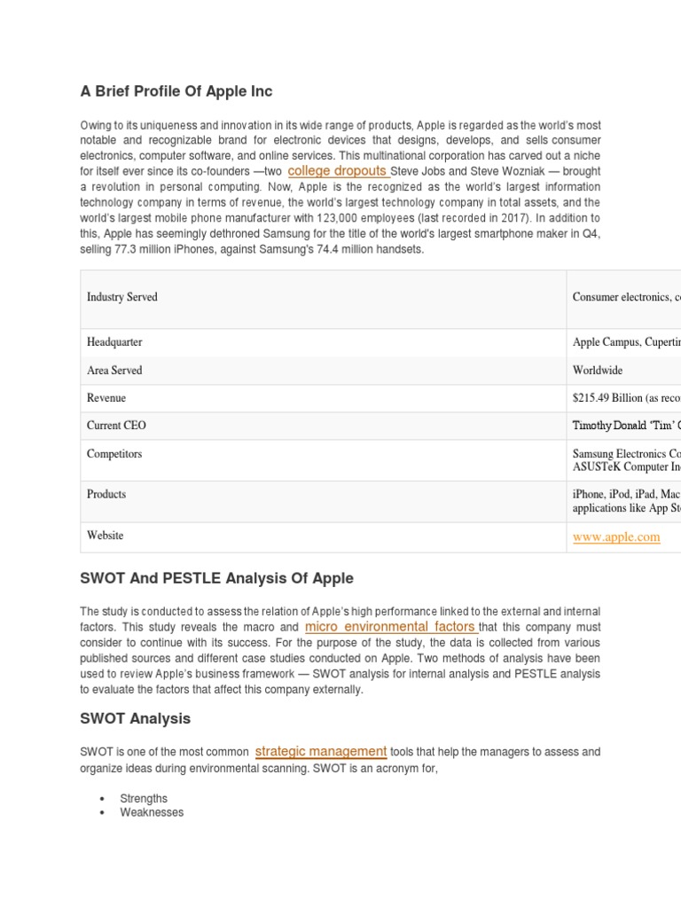 A Brief Profile of Apple Inc | PDF | Apple Inc. | Ios