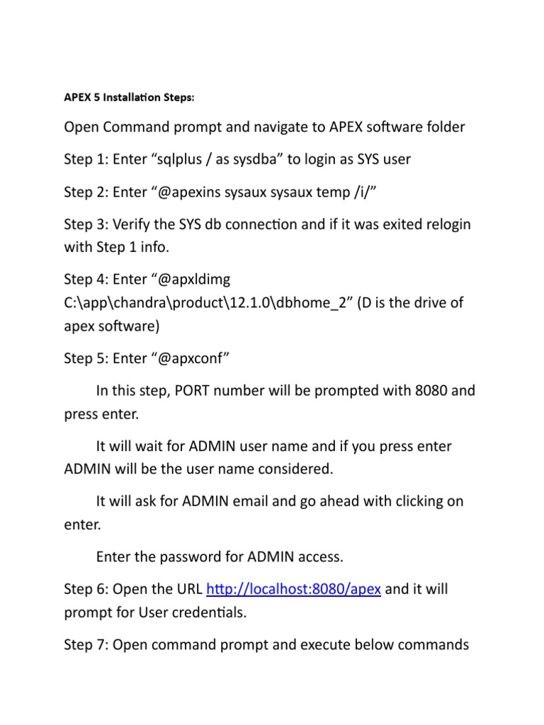 APEX 5 Installation Steps | PDF | Oracle Database | Hypertext Transfer Protocol