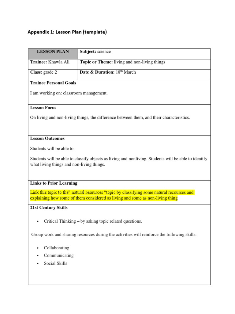 Appendix 1: Lesson Plan (Template) | PDF | Lesson Plan | Change