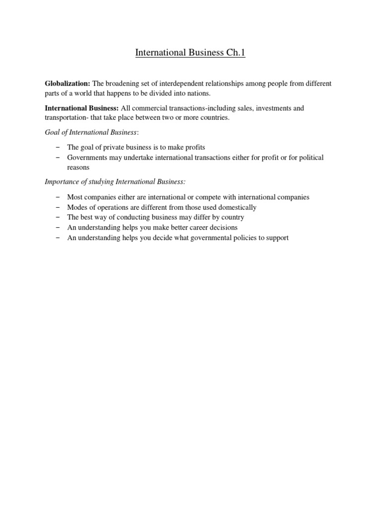 Intl Busch 1 Summary | PDF | International Business | Globalization