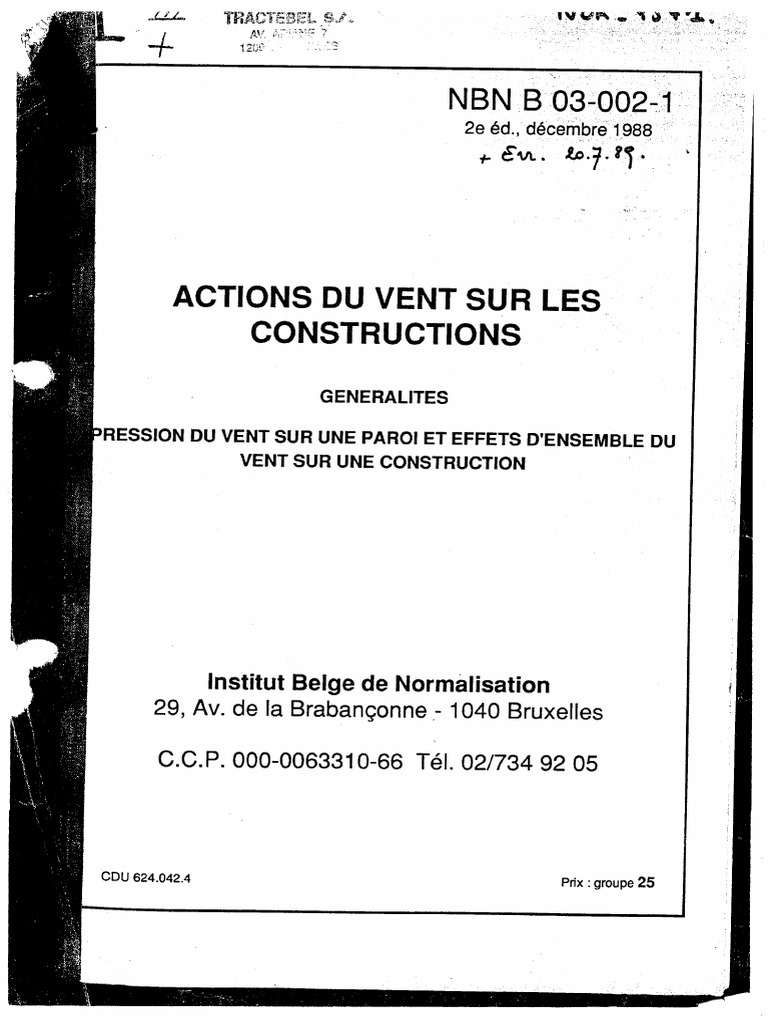 NBN B 03-002-1 - Actions Du Vent Sur Les Constructions PDF | PDF
