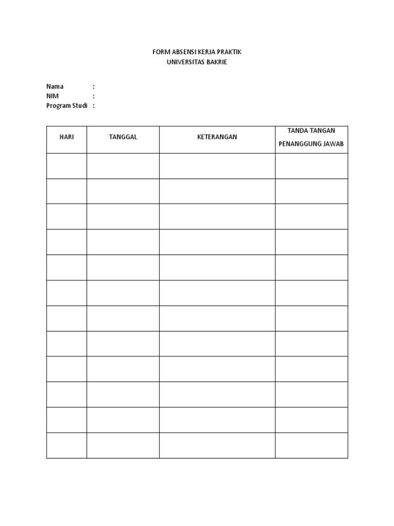 Form Absensi Kerja Praktik | PDF