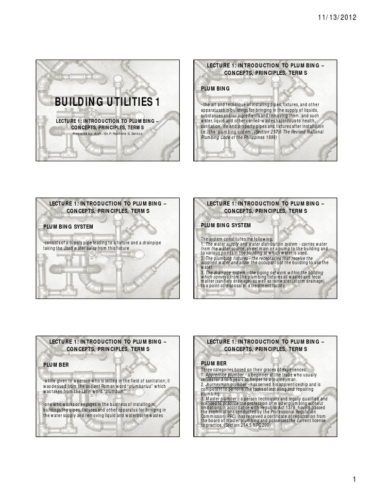 Building Utilities 1 Lecture 1 PDF | PDF | Plumbing | Water Supply