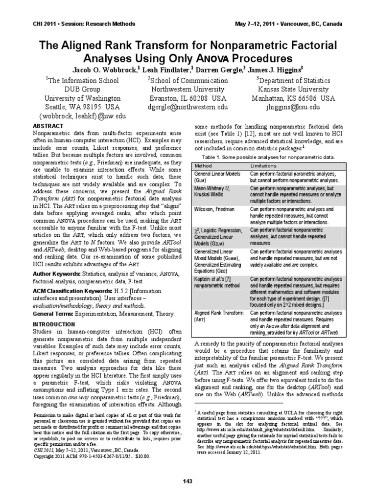 Aligned Rank Transform PDF | PDF | Analysis Of Variance | Data Analysis