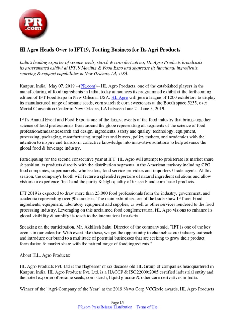 HL Agro Heads Over To IFT19, Touting Business For Its Agri Products ...
