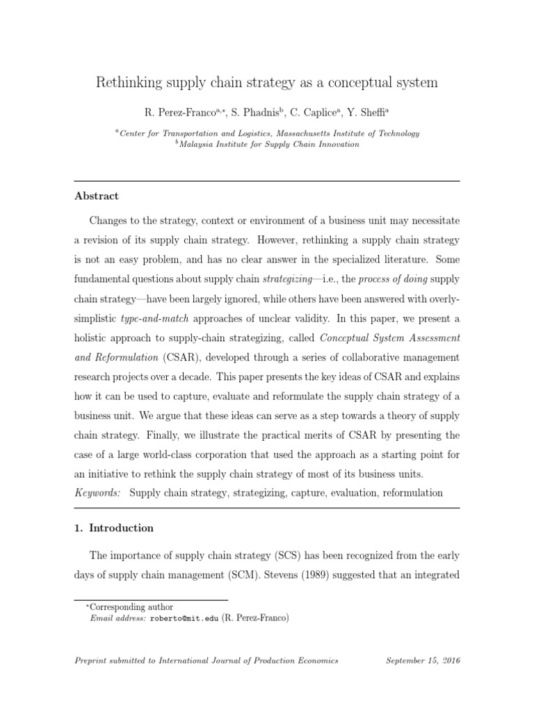 Rethinking Supply Chain Pdf Strategic Management Supply Chain