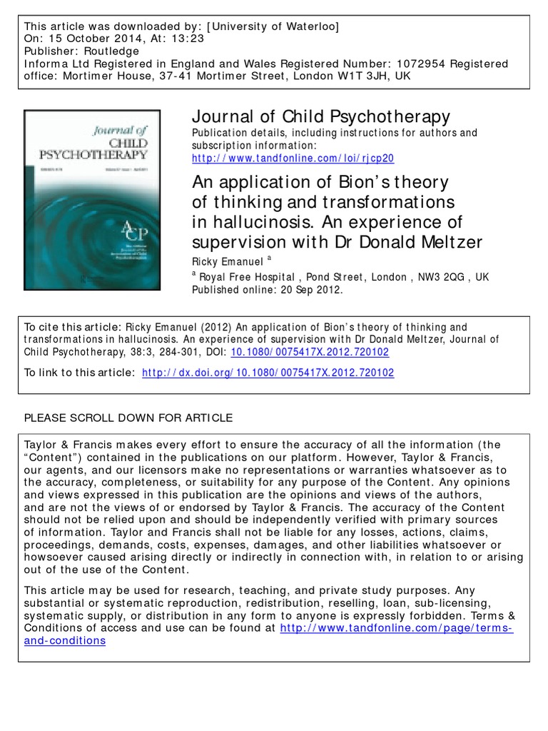 An Application of Bion's Theory of Thinking and Transformations in ...