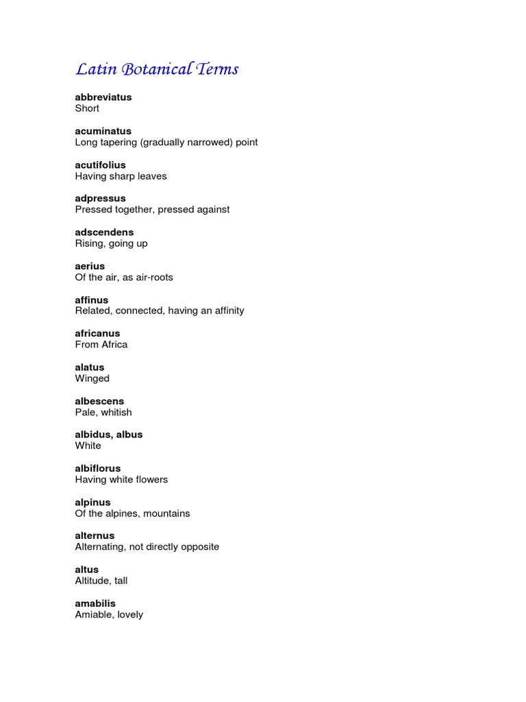 Latin Botanical Terms | PDF | Hobbies | Plants