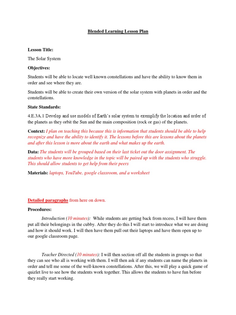Blended Learning Lesson Plan: Detailed Paragraphs From Here On Down ...