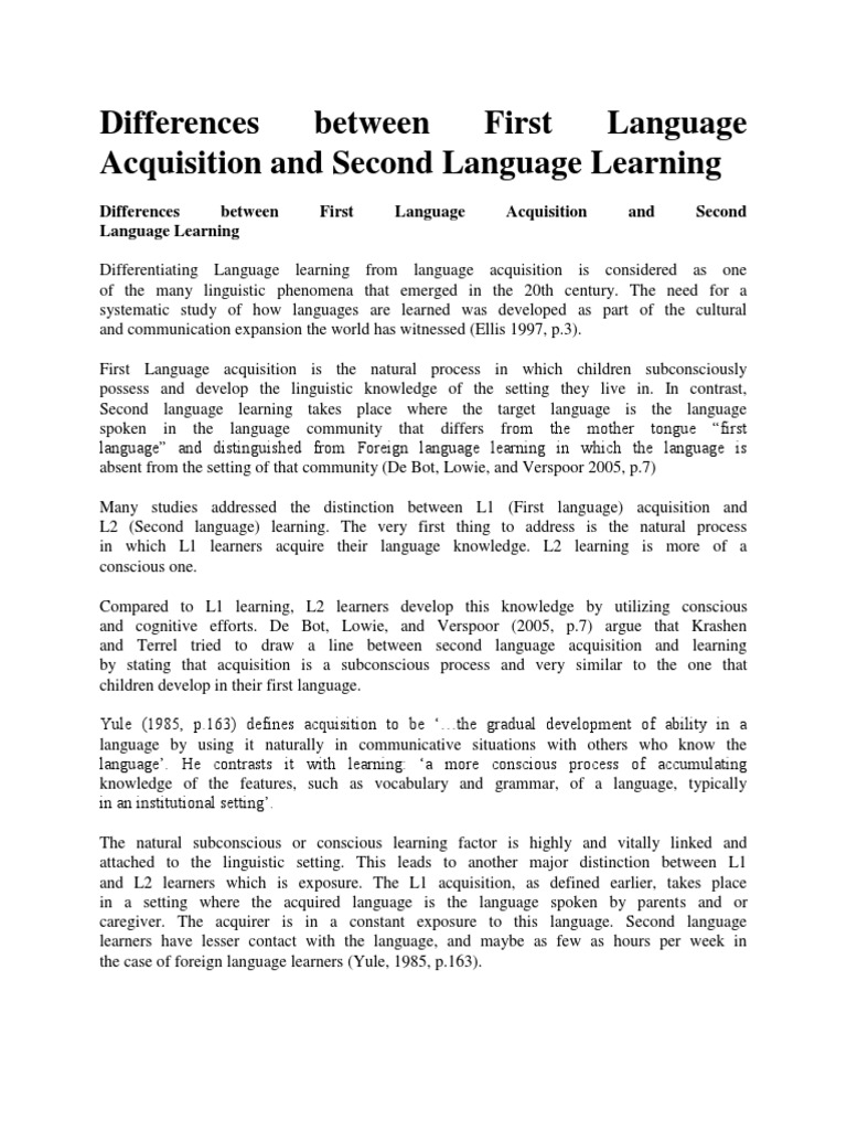 Differences Between First Language Acquisition and Second Language Learning | PDF | Second ...