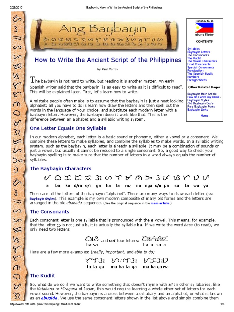 Writing the Baybayin Script Guide | PDF | Syllable | Alphabet