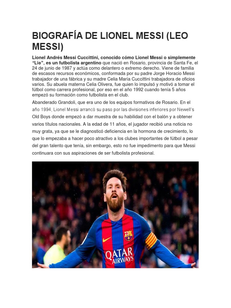 Biografía de Lionel Messi | PDF | Lionel Messi | Asociación de Futbol