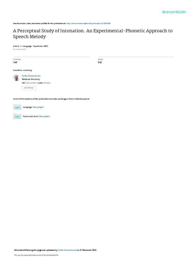 A Perceptual Study of Intonation. An Experimental-Phonetic Approach To ...