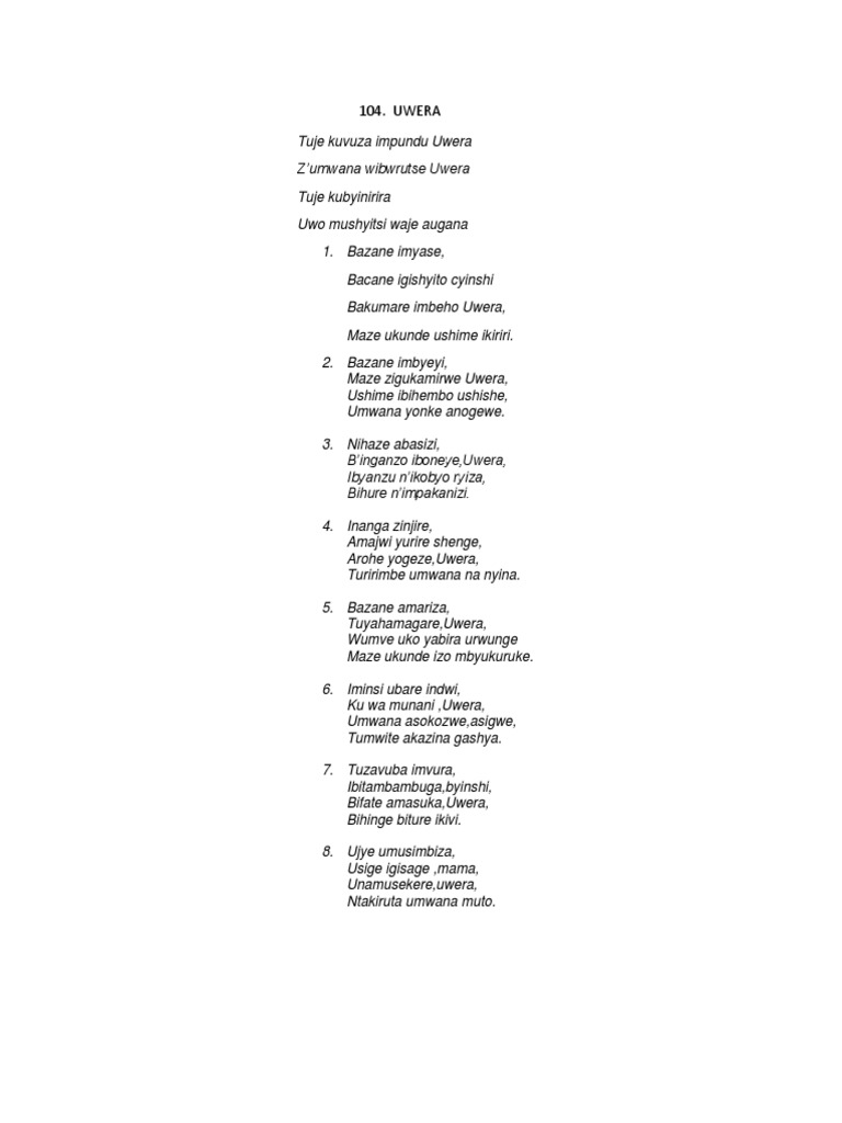 Uwera: Lyrics and Celebration Themes | PDF | Religion & Spirituality