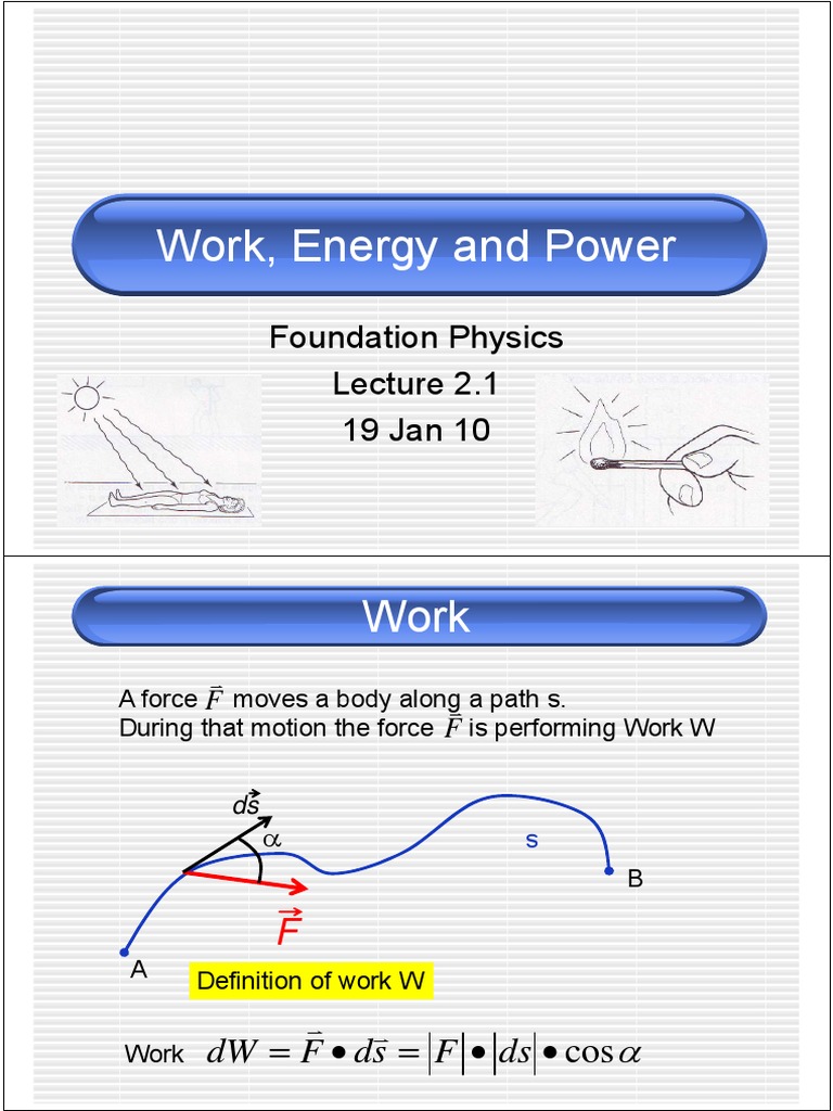 Physics - Lecture 2.1 Work | PDF | Acceleration | Force