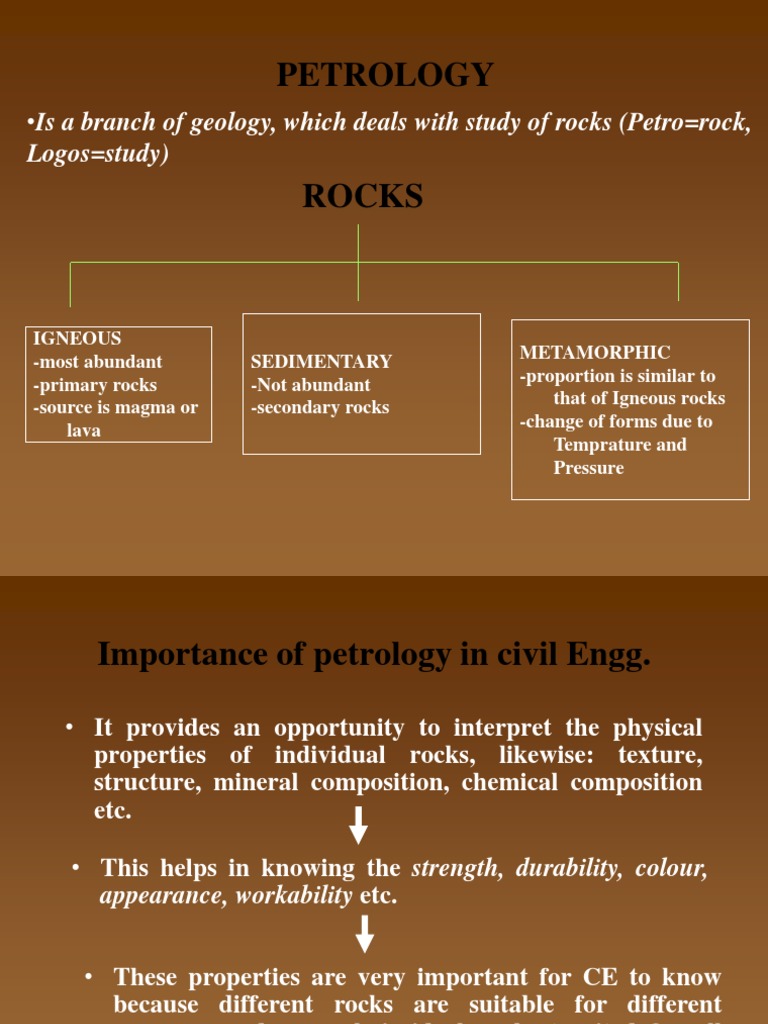 Petrology: - Is A Branch of Geology, Which Deals With Study of Rocks ...