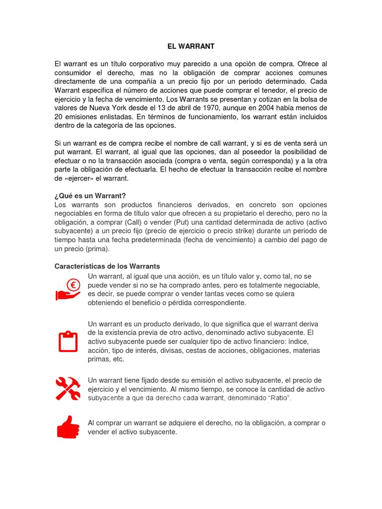 El Warrant | PDF | Warrant (Finanzas) | Opción (Finanzas)
