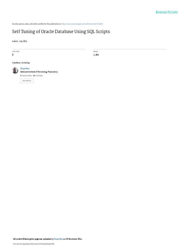 Self Tuning of Oracle Database Using SQL Scripts | PDF | Cache (Computing) | Databases