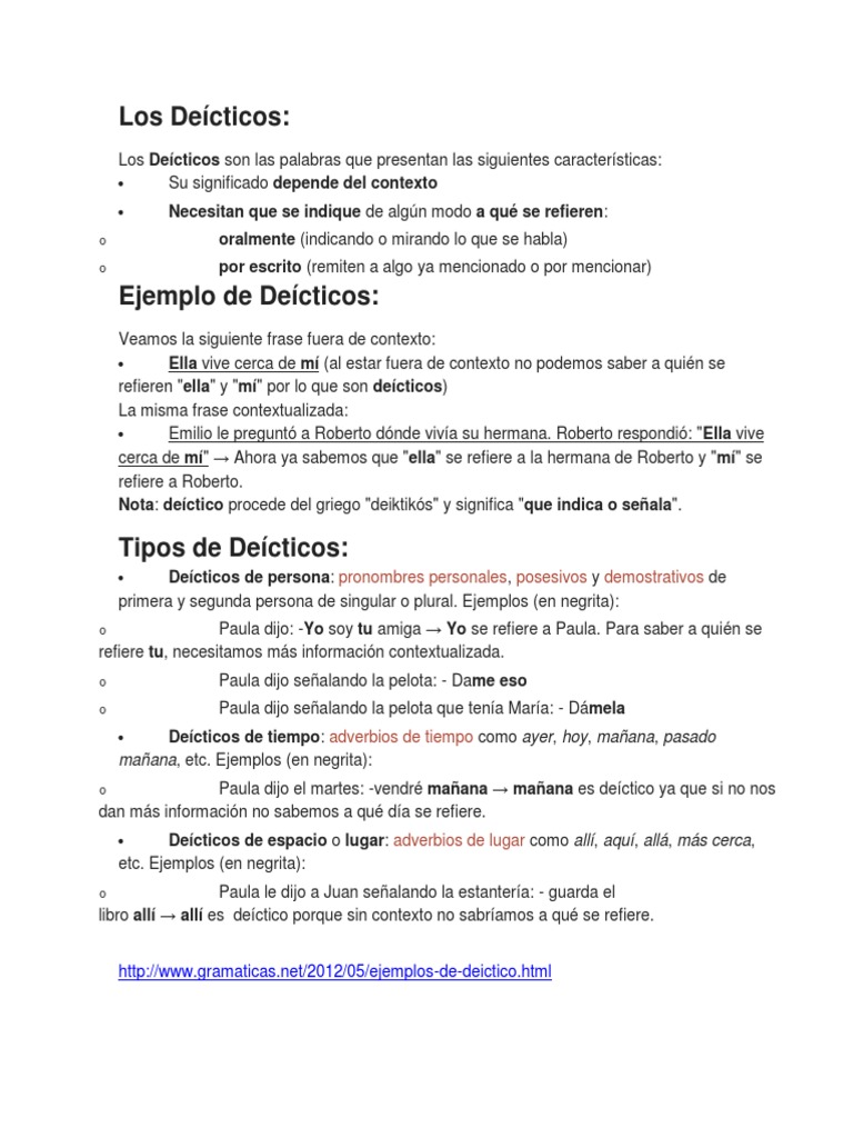 Los Deícticos:: pronombres personales posesivos demostrativos
