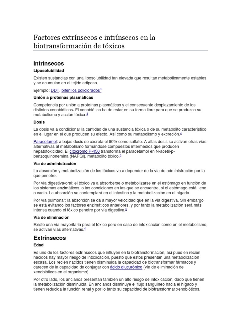 Factores Extrínsecos e Intrínsecos en La Biotransformación de Tóxicos | PDF | Biotransformación ...