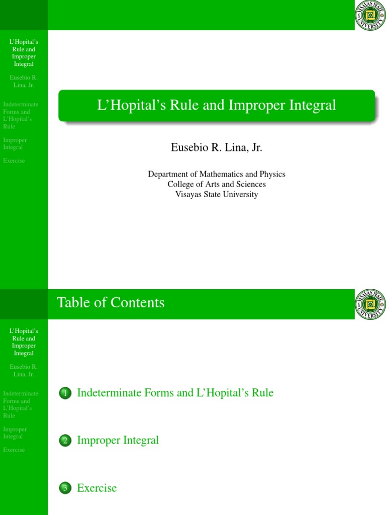 LHopitals Rule and Improper Integral | PDF | Integral | Mathematical ...