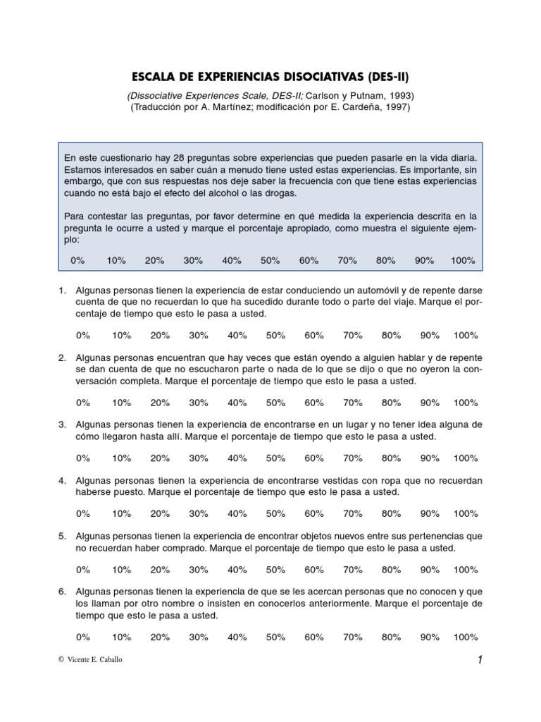 Escala de Experiencias Disociativas (Des-II) 1.5.1 | PDF | Sicología
