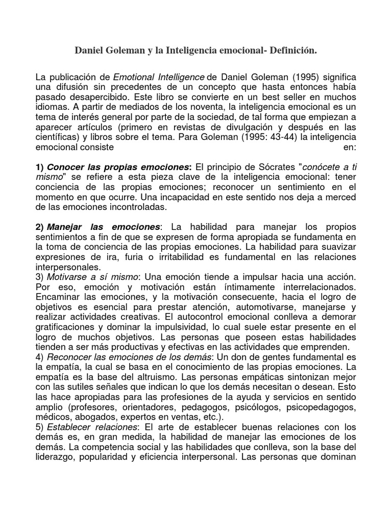 Daniel Goleman Y La Inteligencia Emocional Pdf Inteligencia