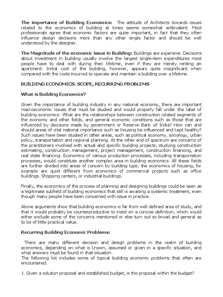 Building Economics Complete Notes | PDF | Loans | Mortgage Loan