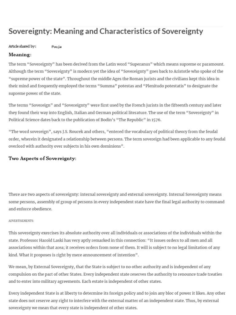 0319bsovereignty - Meaning and Characteristics of Sovereignty | PDF ...