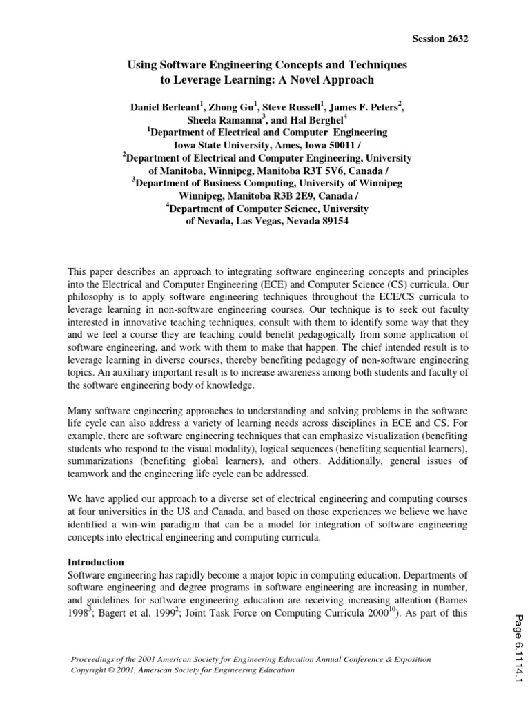 Using Software Engineering Concepts and Techniques To Leverage Learning ...
