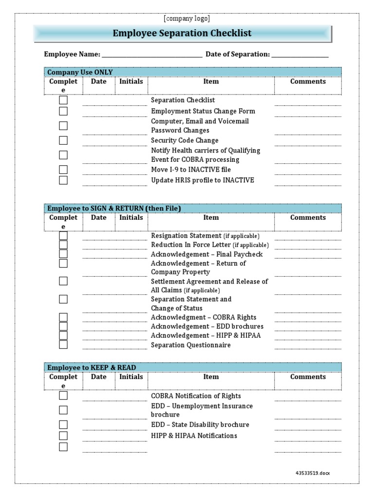 D-1 Separation Checklist | PDF