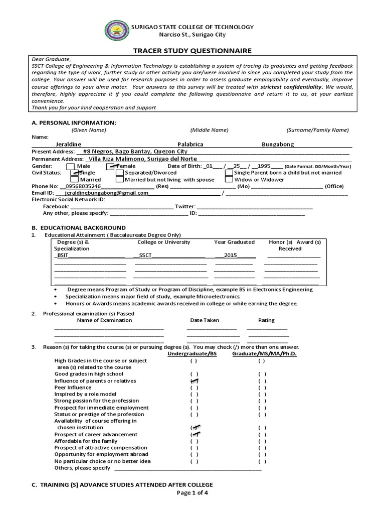 CHED Graduate Tracer Study Questionnaire | PDF | Bachelor's Degree ...