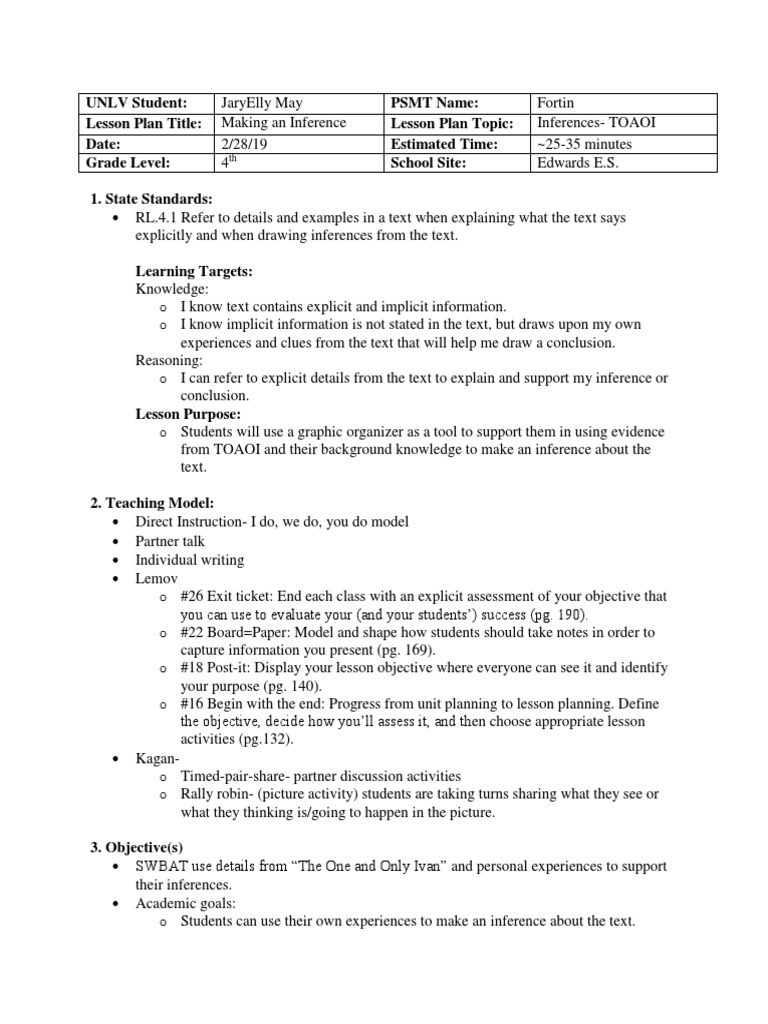 UNLV Student: PSMT Name: Lesson Plan Title: Lesson Plan Topic: Date ...