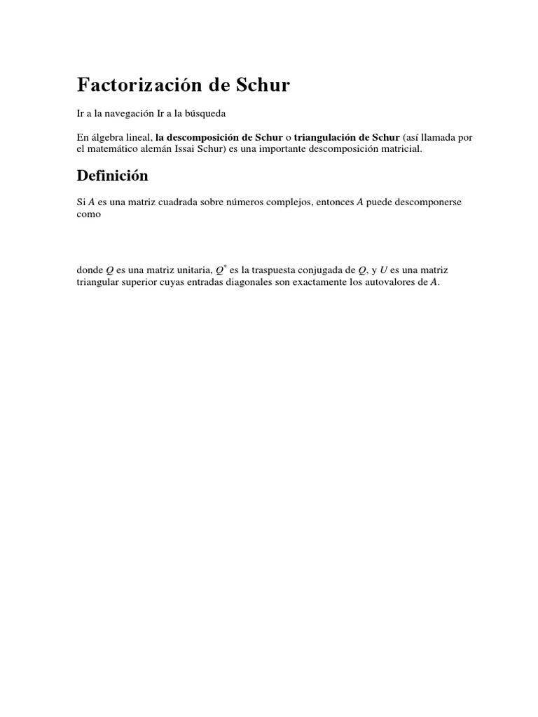 Descomposición de Schur en Álgebra Lineal | PDF