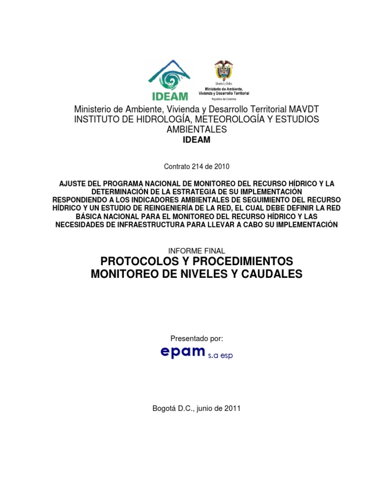 Informe Protocolos y Procedimientos Monitoreo de Niveles y Caudales PDF | PDF | Medición | Agua