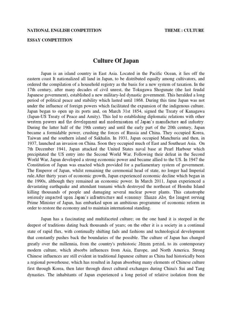 Culture of Japan: National English Competition Essay Competition | PDF ...