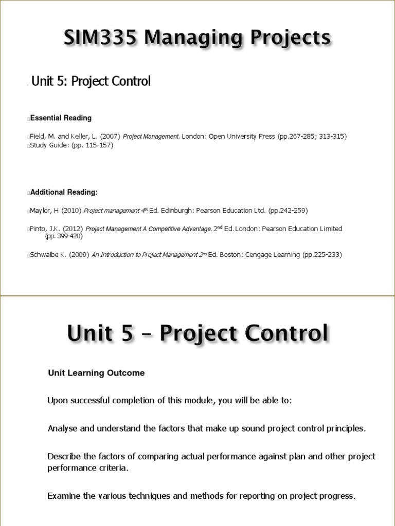 Unit 5: Project Control: Essential Reading | PDF | Project Management ...
