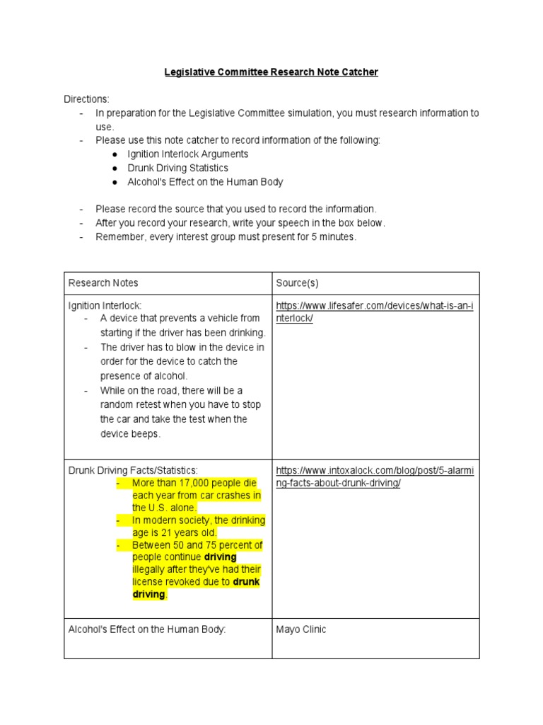 Sarah Fadel - Legislative Committee Research Note Catcher | PDF ...