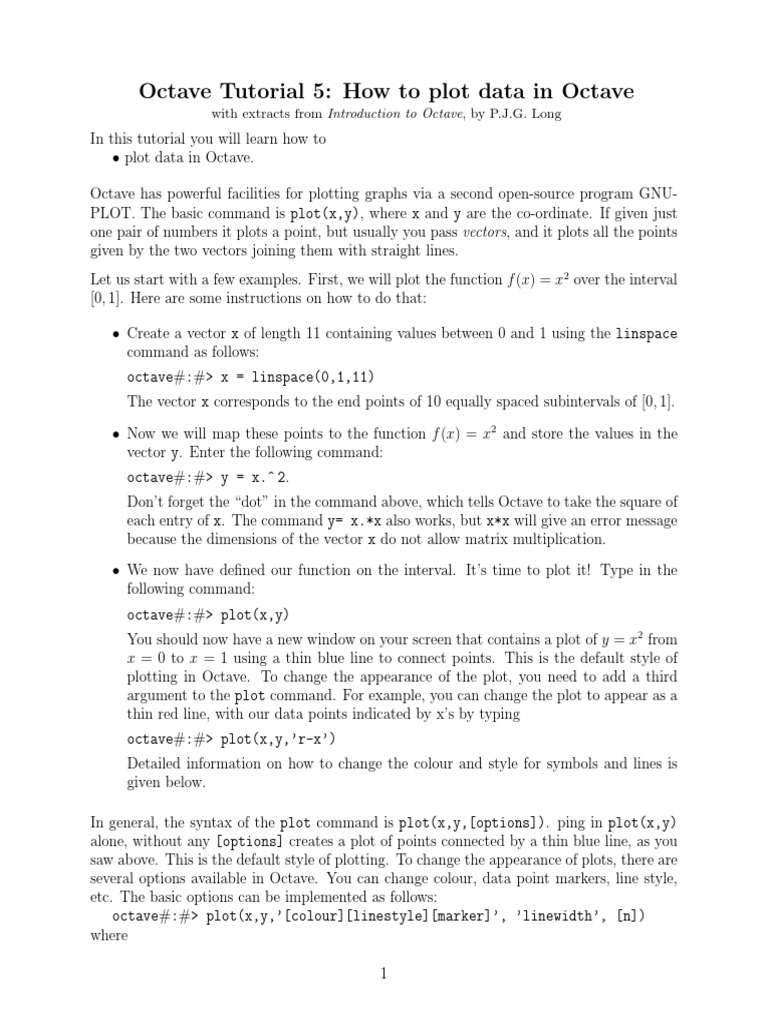 Octave Plot Tutorial | PDF | Vector Space | Function (Mathematics) Octave Plot Tutorial | PDF | Vector Space | Function (Mathematics)