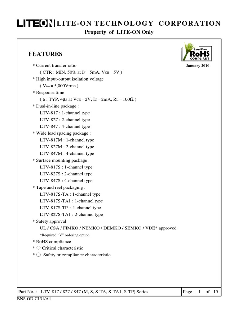 817C Optocoupler Datasheet PDF | PDF | Electrical Engineering ...