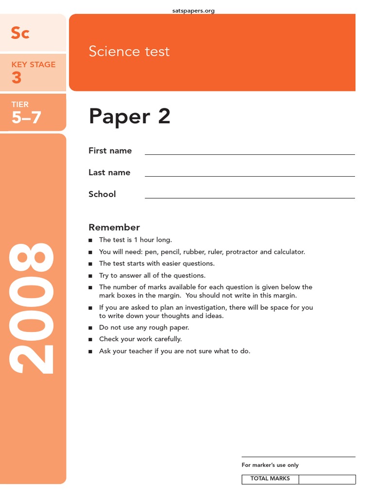 KS3 Science 2008 Paper 2 Level 5-7 | PDF | Rock (Geology) | Aluminium