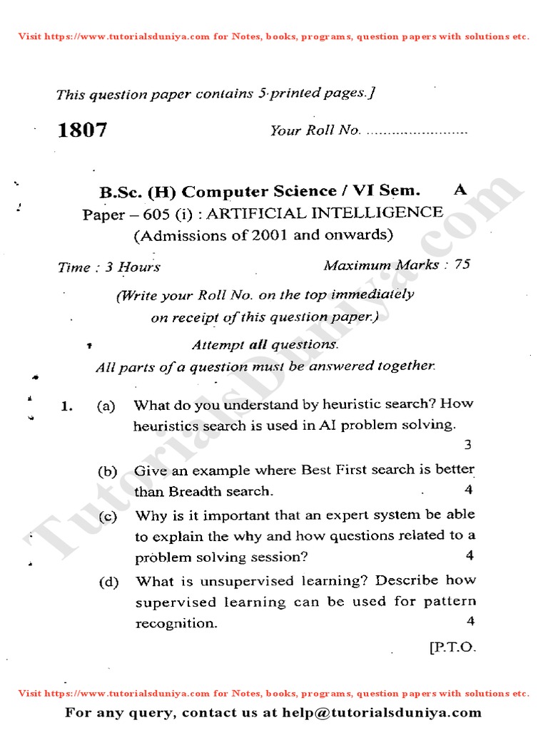 Artificial Intelligence Question Paper 2011 | PDF | Systems Science | Theoretical Computer Science